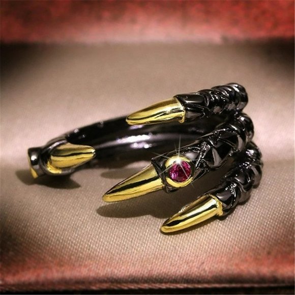 Jewelry | Tungsten Eagle Dragon Claw Black Gold Inlaid Goth Ring | Poshmark